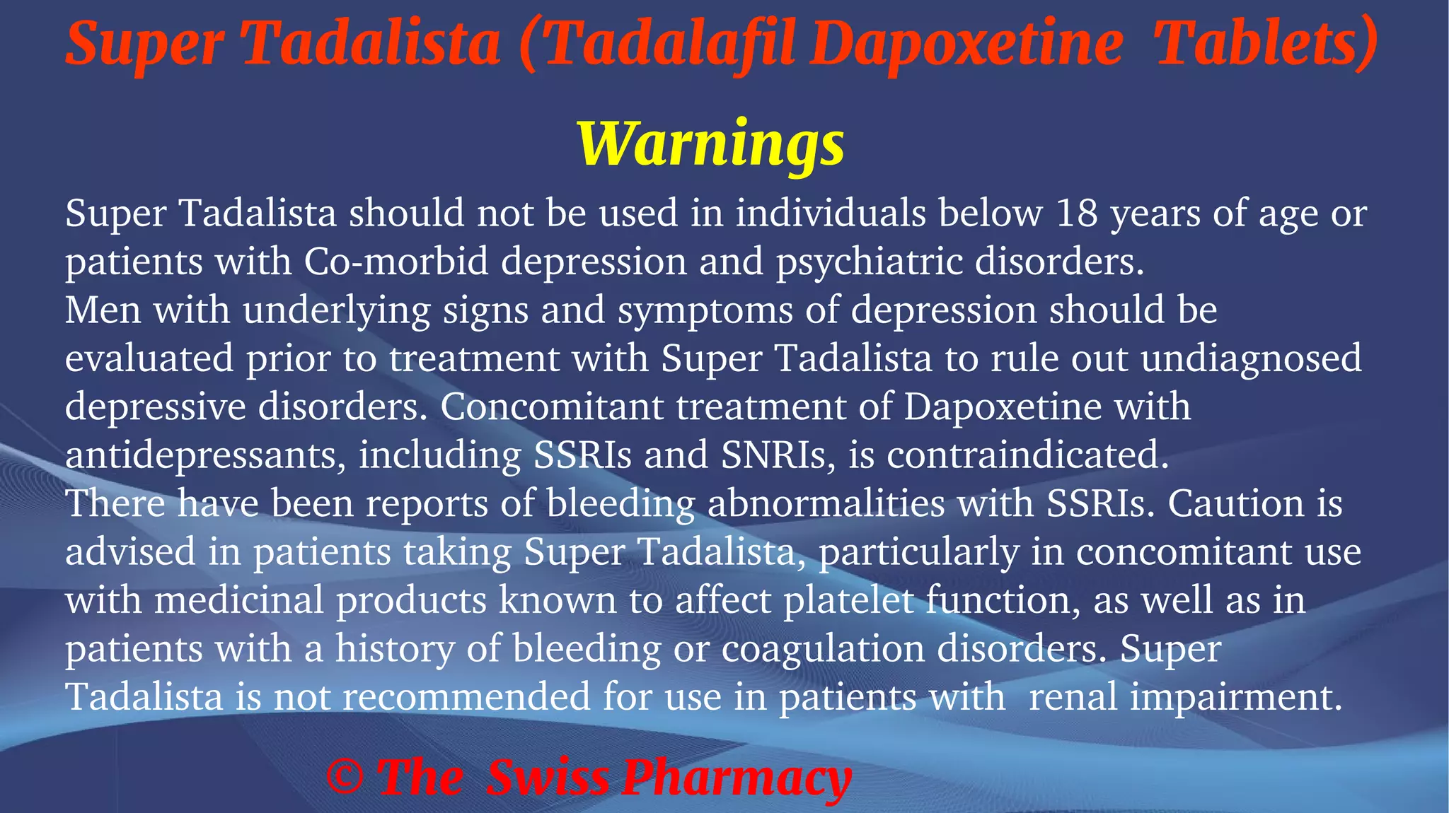 Super Tadalista Tablets (Tadalafil and Dapoxetine Combination Tablets ...