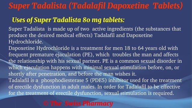 Super Tadalista Tablets (Tadalafil and Dapoxetine Combination Tablets ...