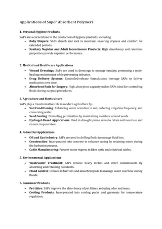 Super Absorbent Polymers (SAP): Applications, Usage, and Description | PDF