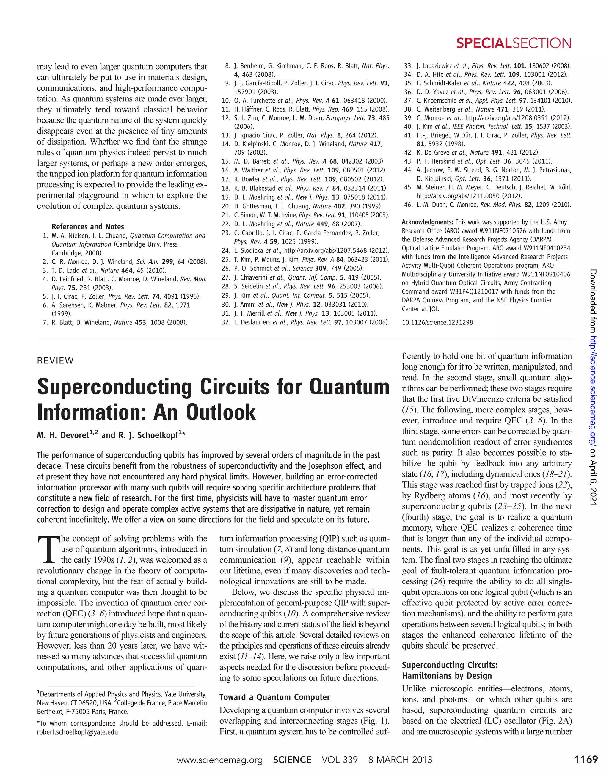 Superconducting qubits for quantum information an outlook | PDF