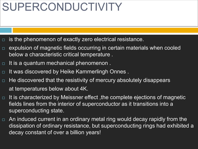 Superconductivity | PPTX | Chemistry | Science