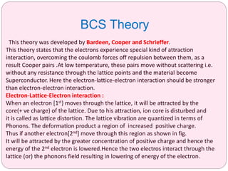 Super conductors,properties and its application and BCS theory | PPTX