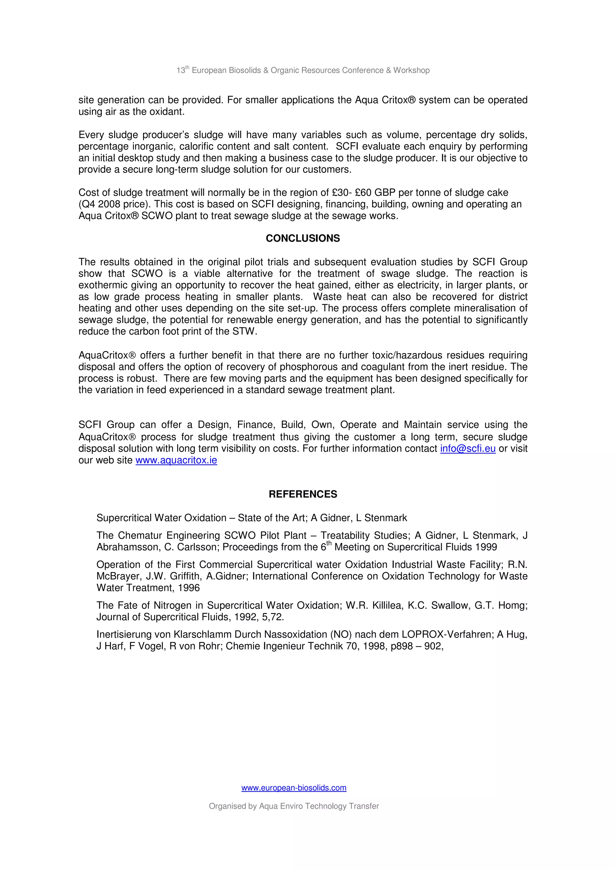 Supercritical Water Oxidation Of Sewage Sludge An Update | PDF