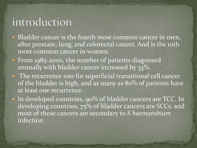 Superficial bladder cancer | PPTX | Cancer | Diseases and Conditions