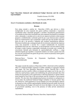 Super Haavelmo: balanced and unbalanced budget theorems and the ...