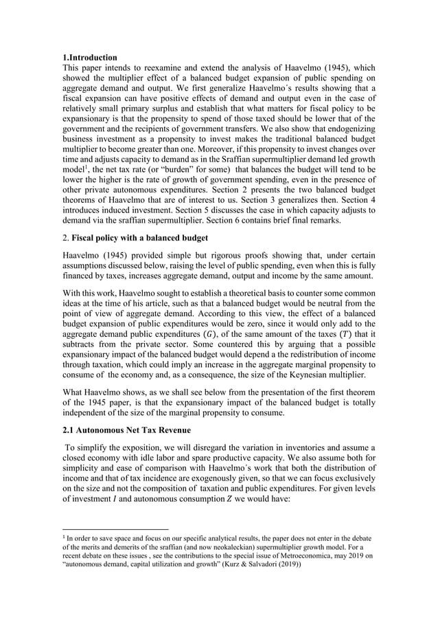 Super Haavelmo: balanced and unbalanced budget theorems and the ...