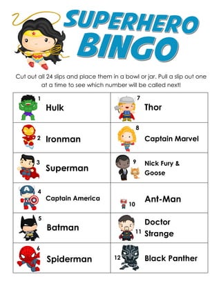 Superhero BINGO Cards | PDF