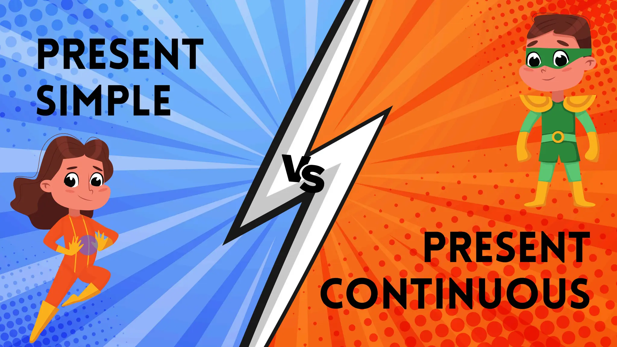 Superheroes Present Simple Vs Present Continuous Presentation in Red ...