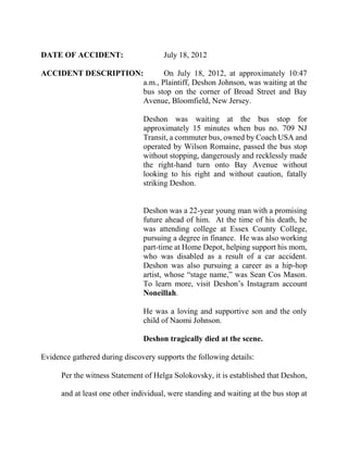 Superior Court On Deshon Johnson Coach USA and NJ Transit Case | PDF