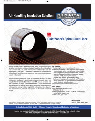 Owens Corning Spiral Duct Liner now being manufactured by Superior Duct ...