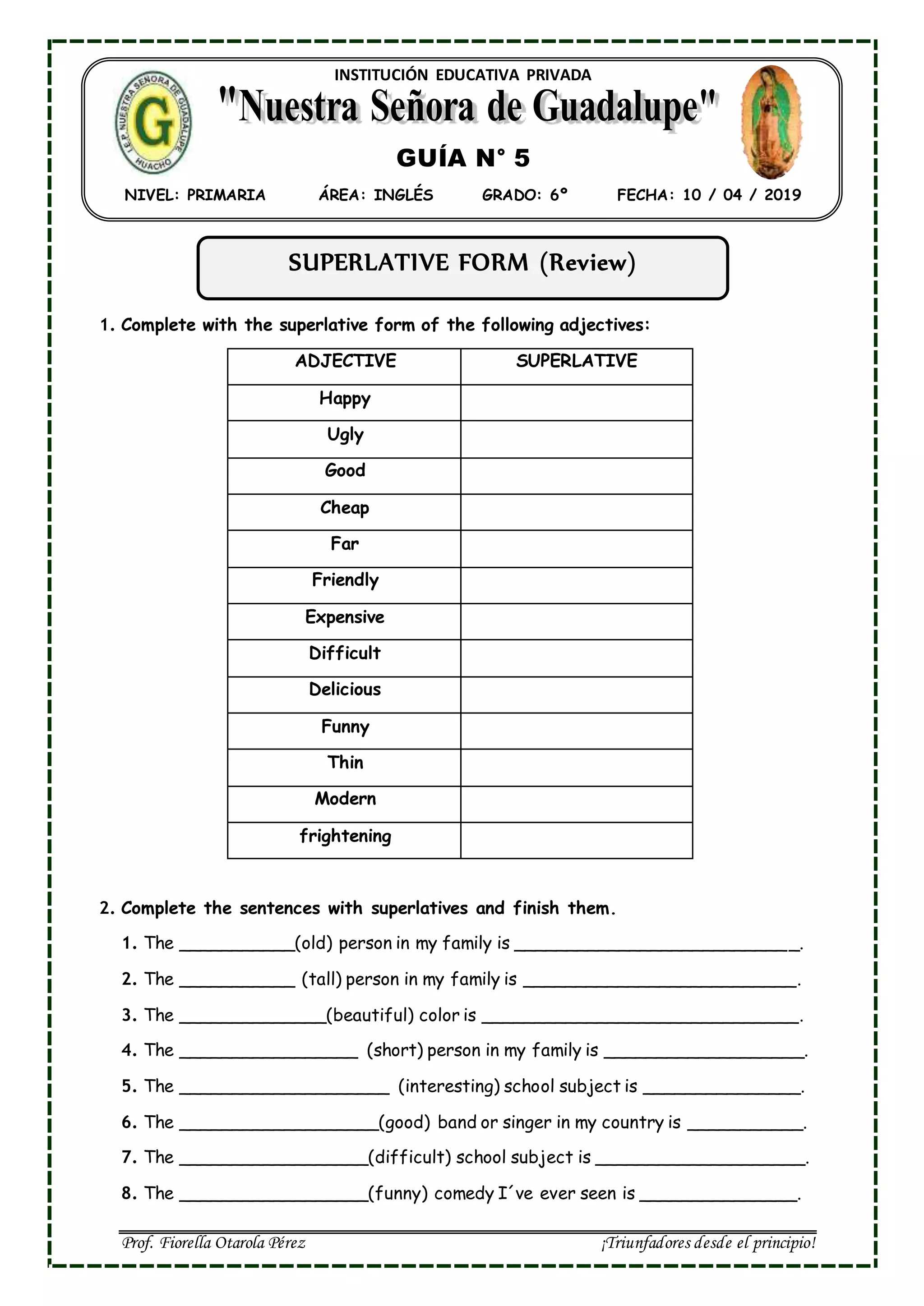 Superlative form ii 6 to | DOCX