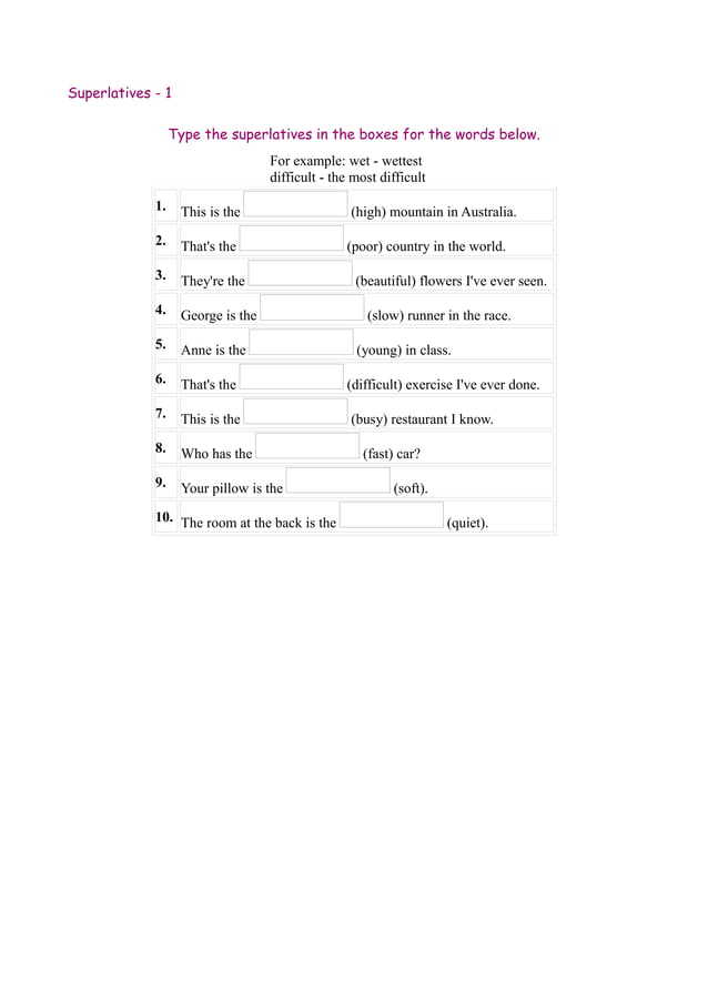 Superlatives. exercisess 1 | PDF