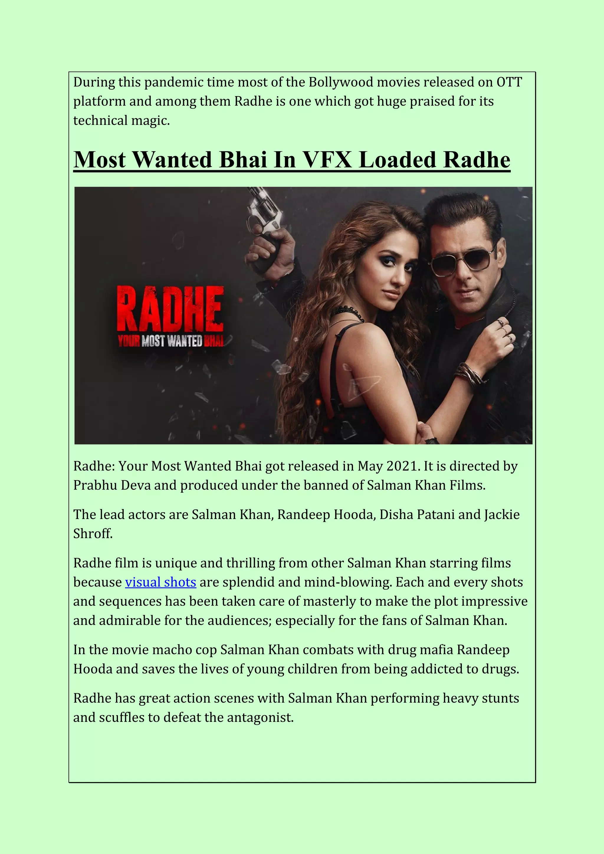 SUPERLATIVE VFX PACKED BREATHTAKING MOVIE RADHE | PDF | Movies | Entertainment