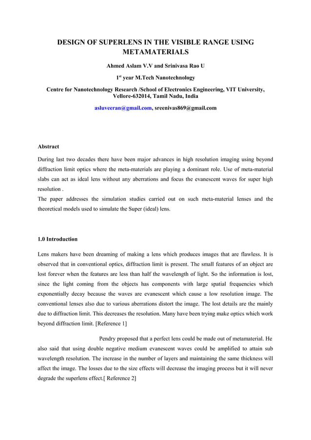 Design of Superlens in the visible range using Metamaterials | PDF