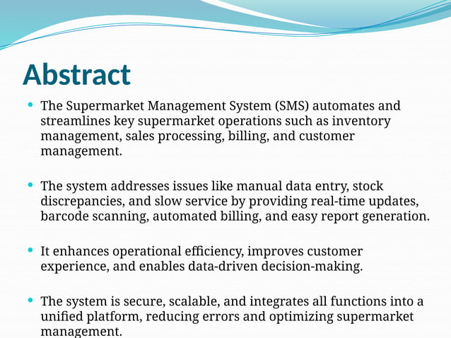 supermarket management system for pptx all | PPT