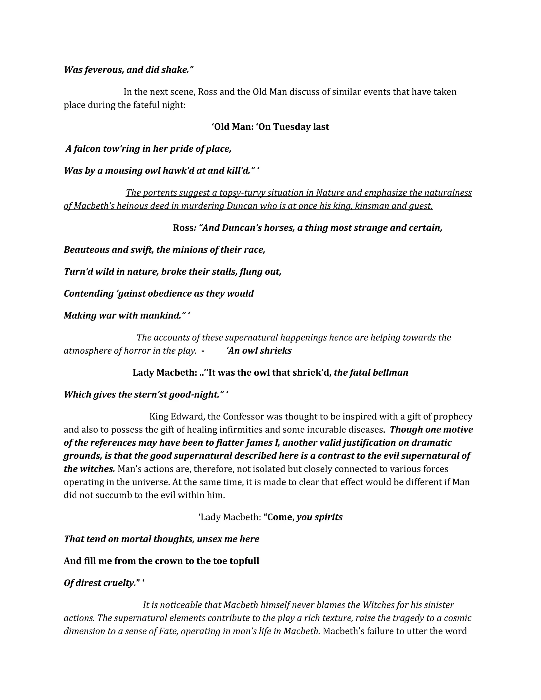 Macbeth- - -Supernatural Elements and Impacts in the play. I tried to ...