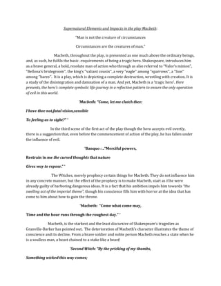 Macbeth- - -Supernatural Elements and Impacts in the play. I tried to ...