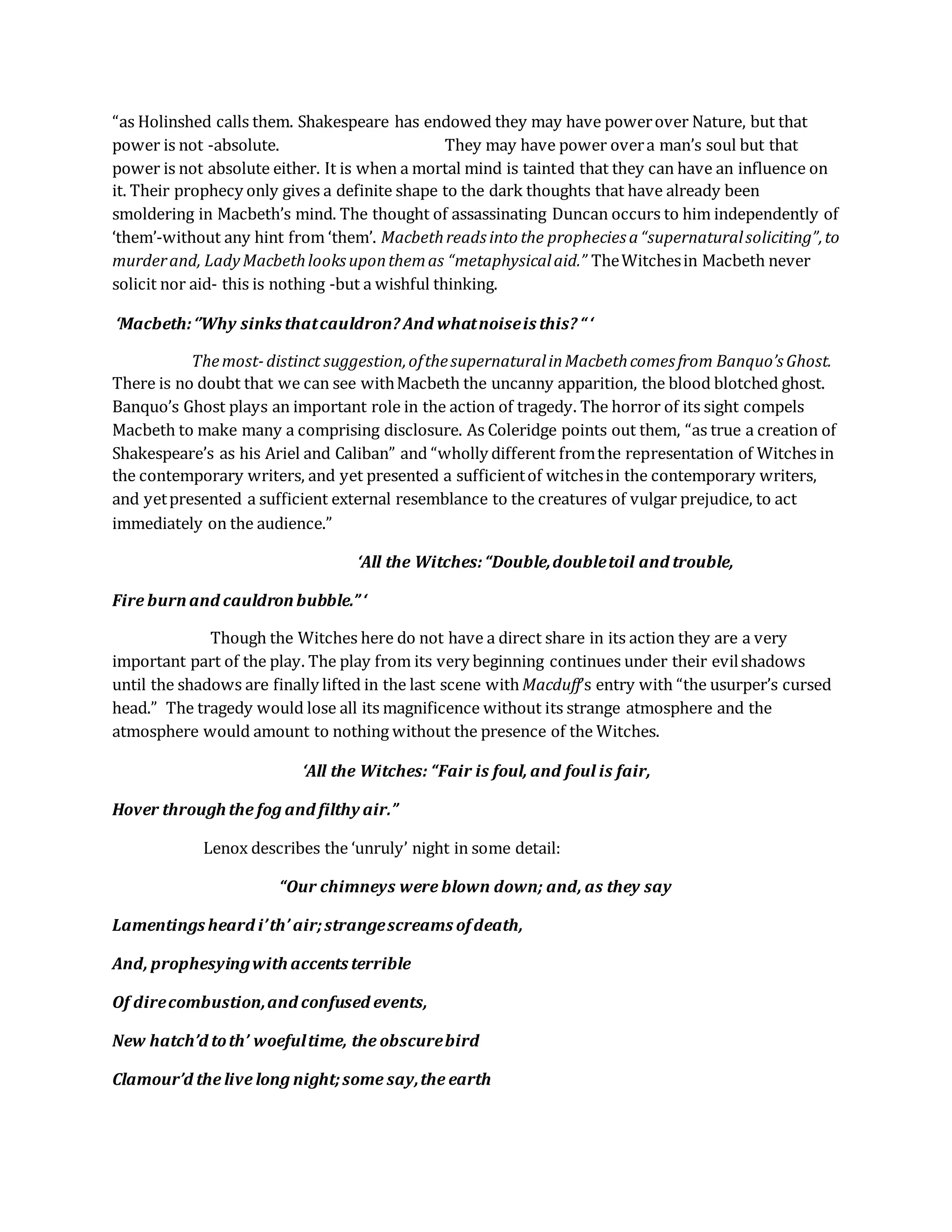 Macbeth- - -Supernatural Elements and Impacts in the play. I tried to ...