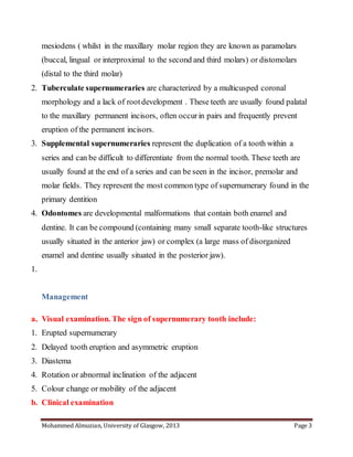 Supernumeraries teeth for orthodontists by Almuzian | PDF