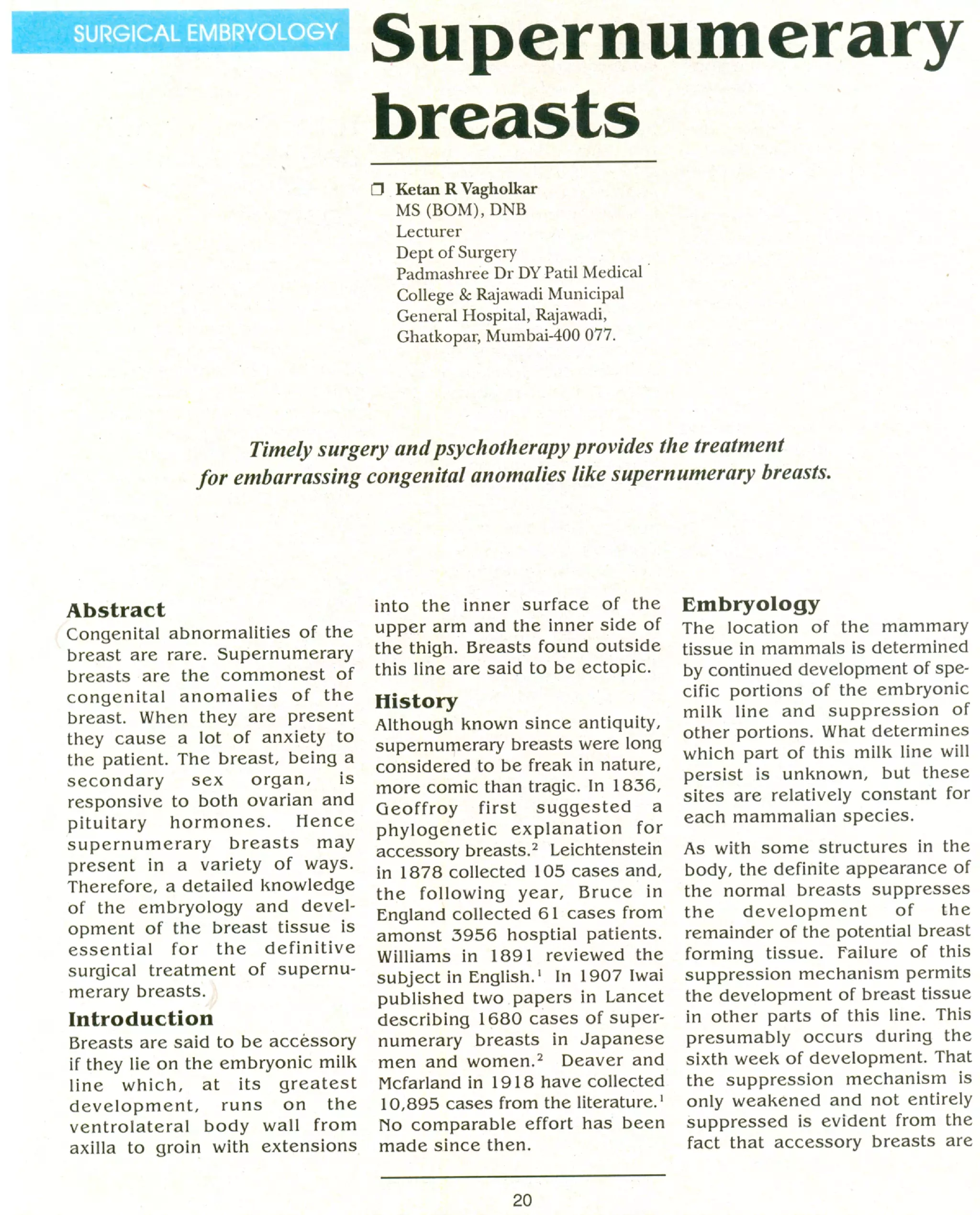 Supernumerary breasts. | PDF