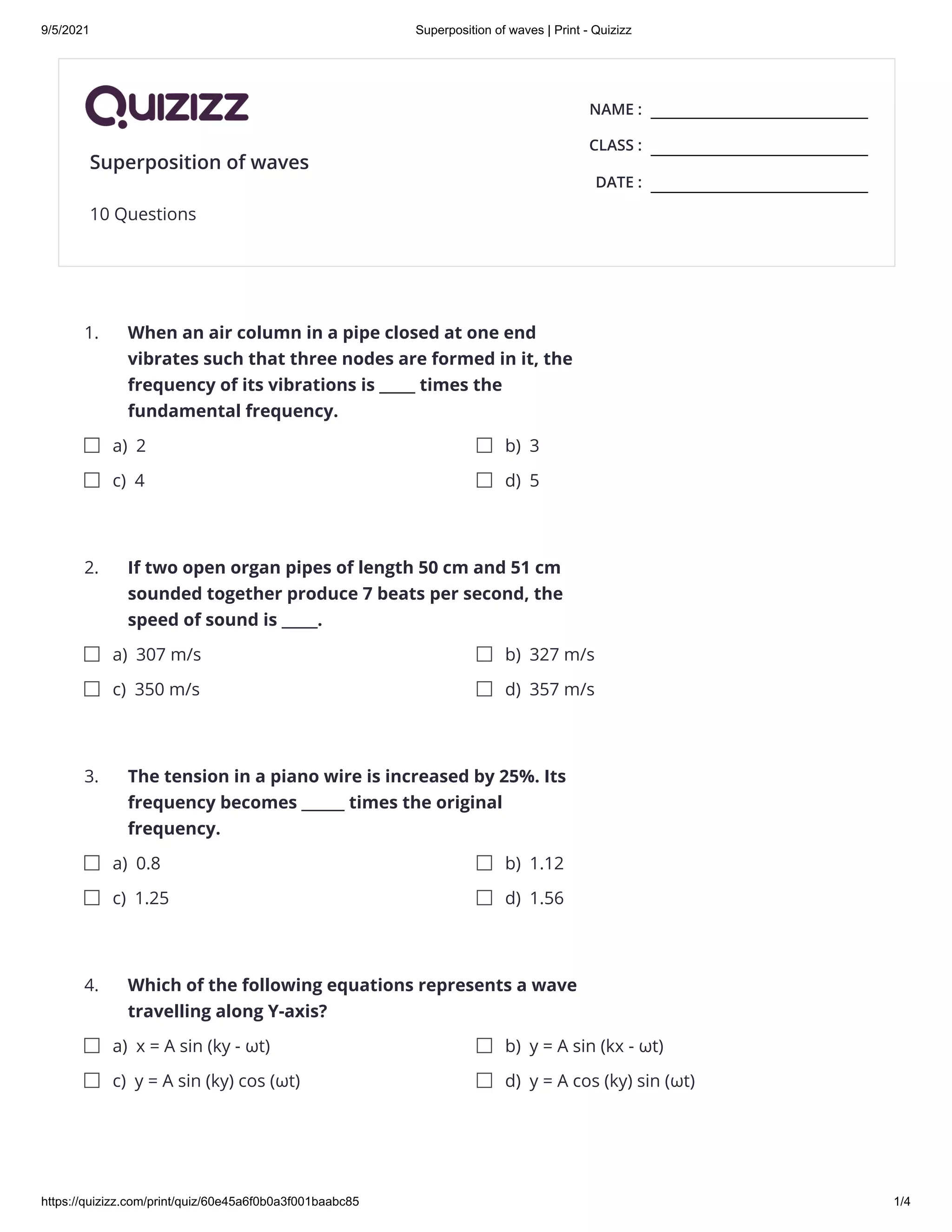 Chapter 6 - Superposition of waves - quizizz | PDF
