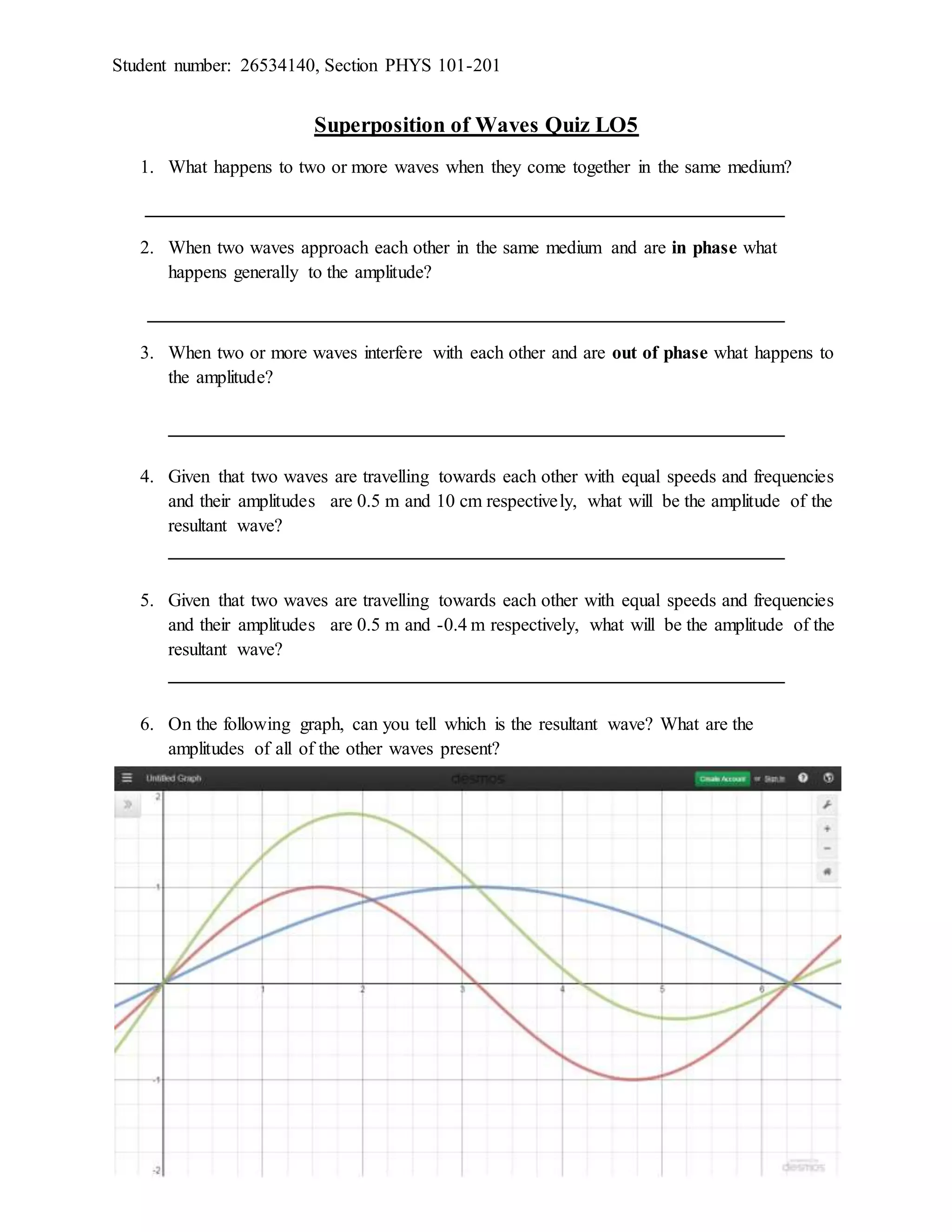 Superposition of waves quiz lo5 | DOCX