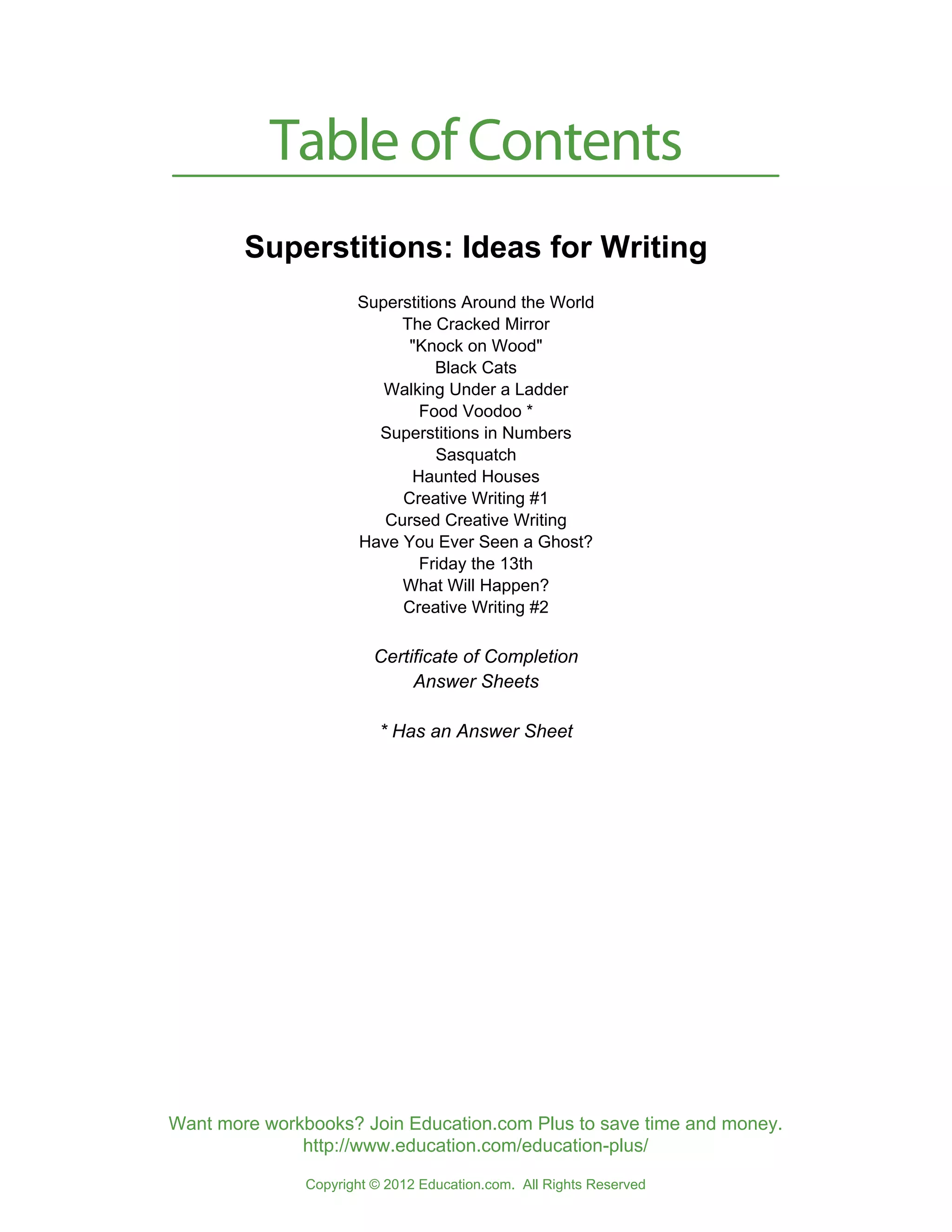 Superstitions ideas-writing-workbook | PDF