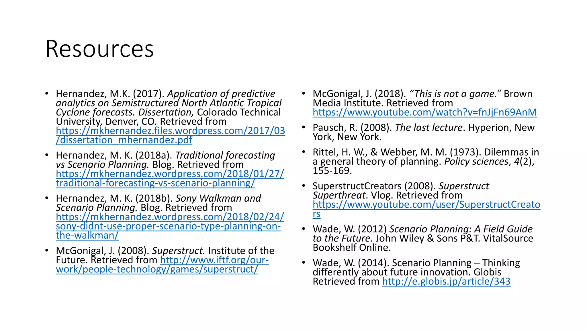 Scenario Planning example: Superstruct and ELCC (4/2019) | PPTX