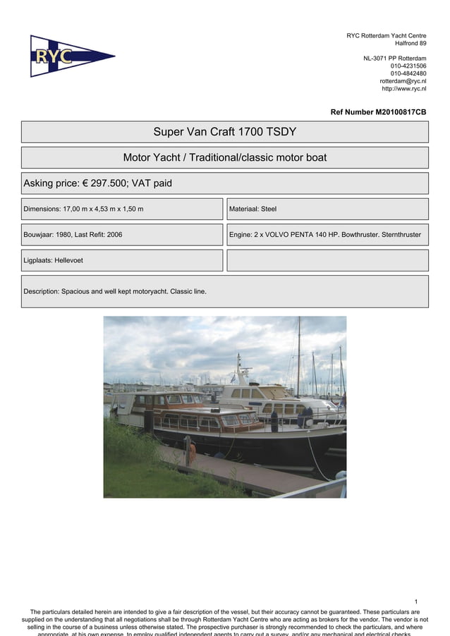 RYC offers this classic Super van craft 1700 motoryacht FOR SALE | PDF