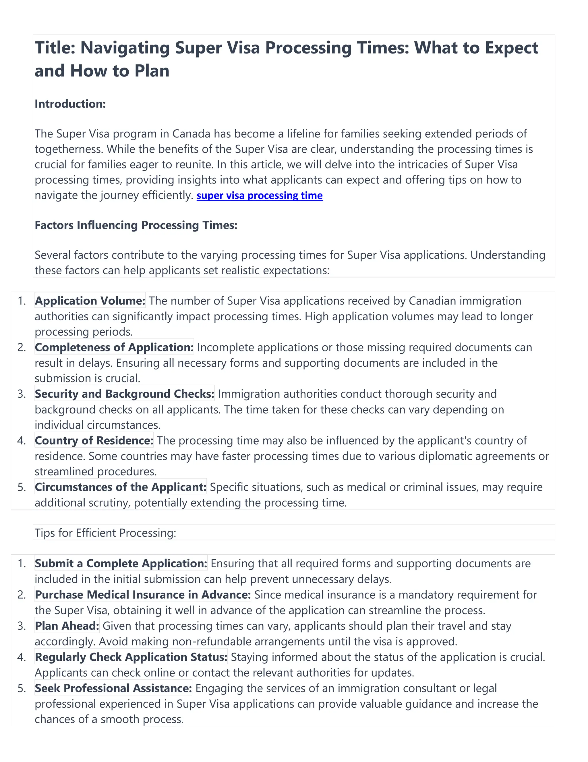 Super visa processing time | PDF