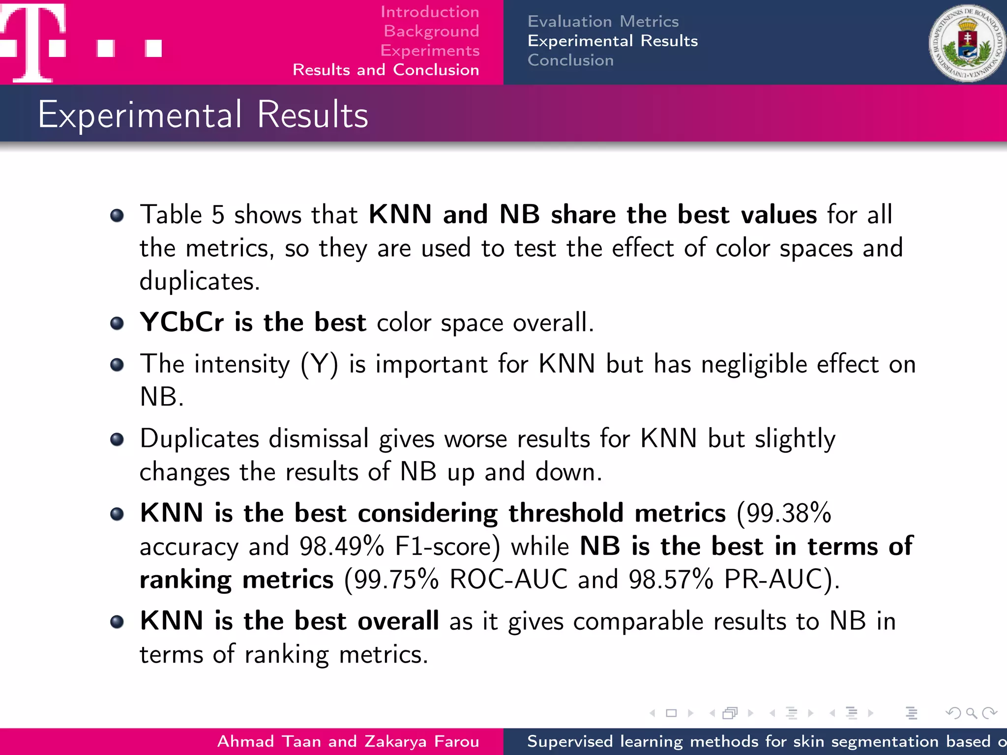 Supervised Learning Methods For Skin Segmentation Based On Color Pixel Classiﬁcation Ppt