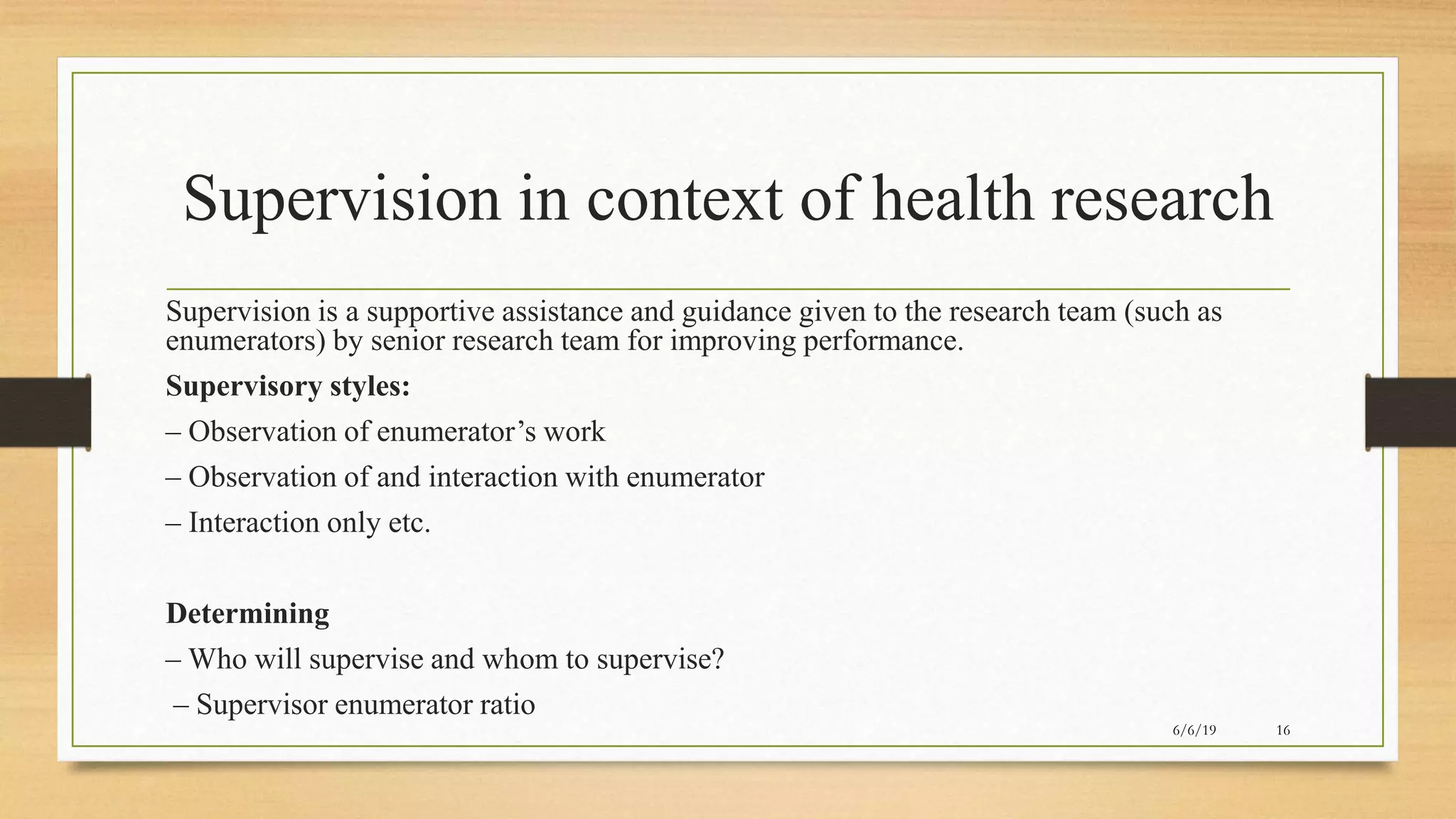 Supervision, monitoring and evaluation of research | PPTX