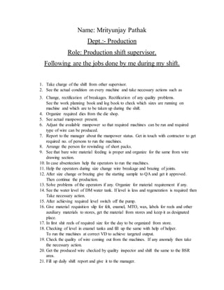 Supervisiors duty mrityunjay pathak