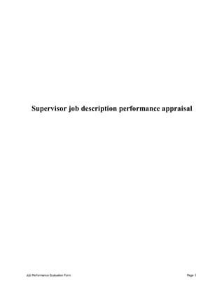 Supervisor job description performance appraisal | PDF