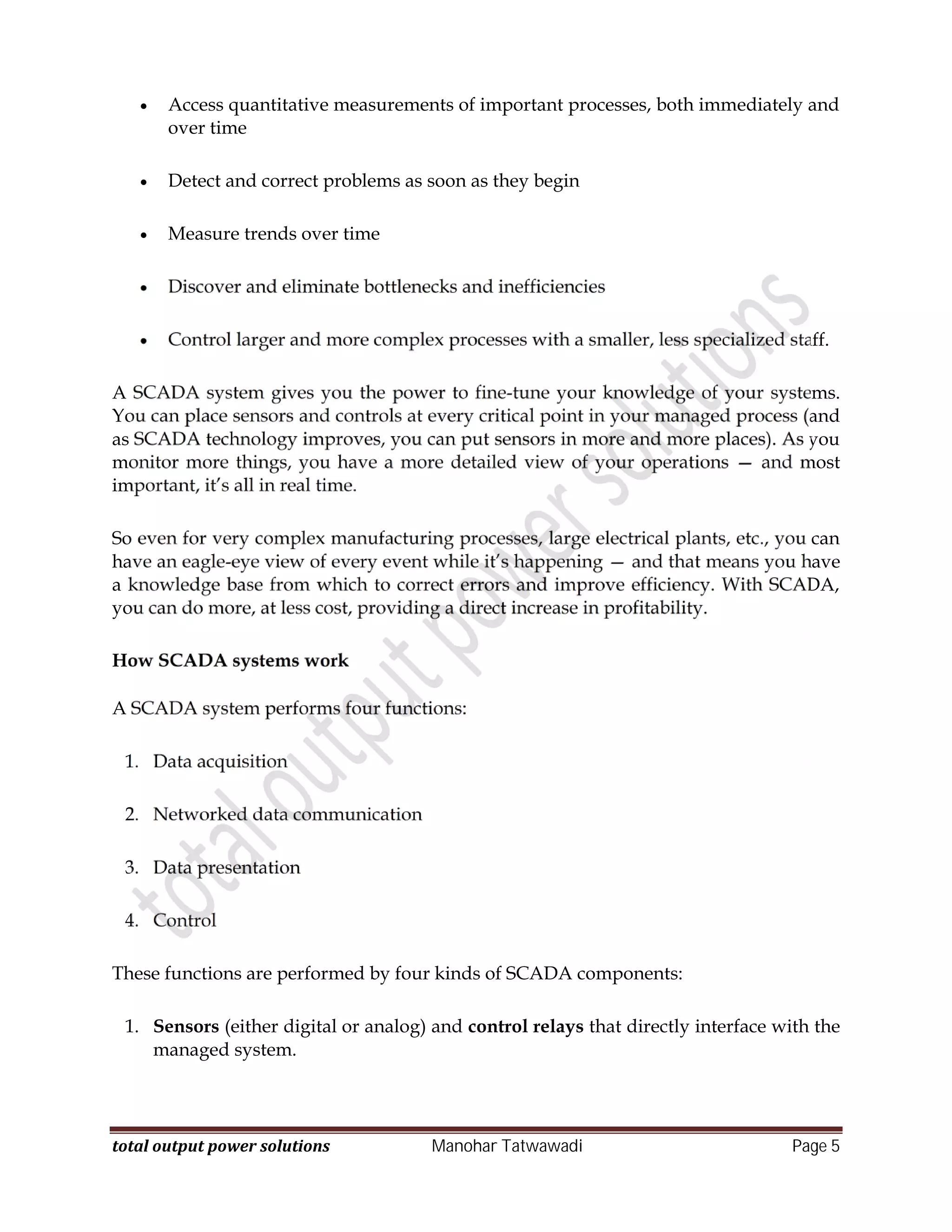 Supervisory control and data acquisition system | PDF