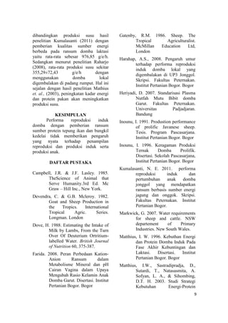 Suplementasi tepung ikan dan bungkil kedelai dalam ransum akhir kebuntingan terhadap performa ...