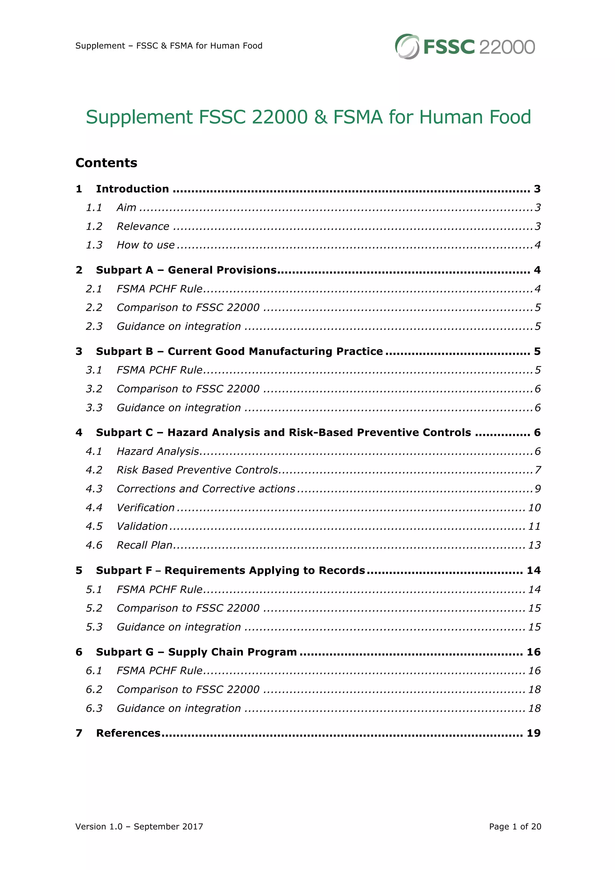 Supplement fssc-22000-and-fsma-v1-final-september-2017 | PDF