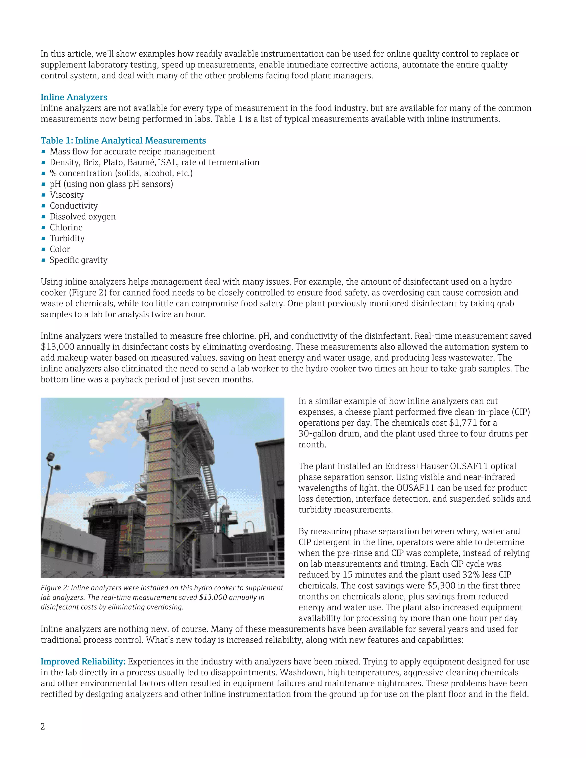 Supplementing lab analysis with inline quality measurements in food ...