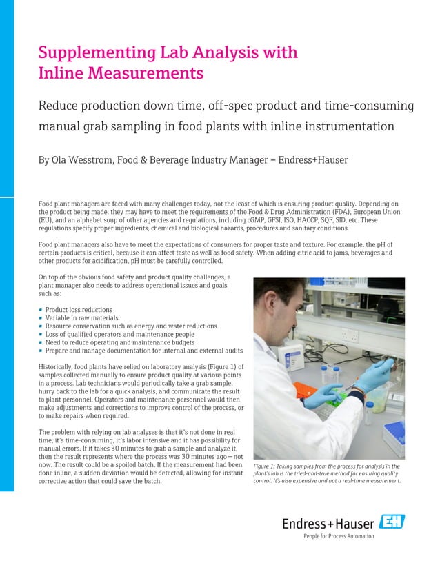 Supplementing lab analysis with inline quality measurements in food ...