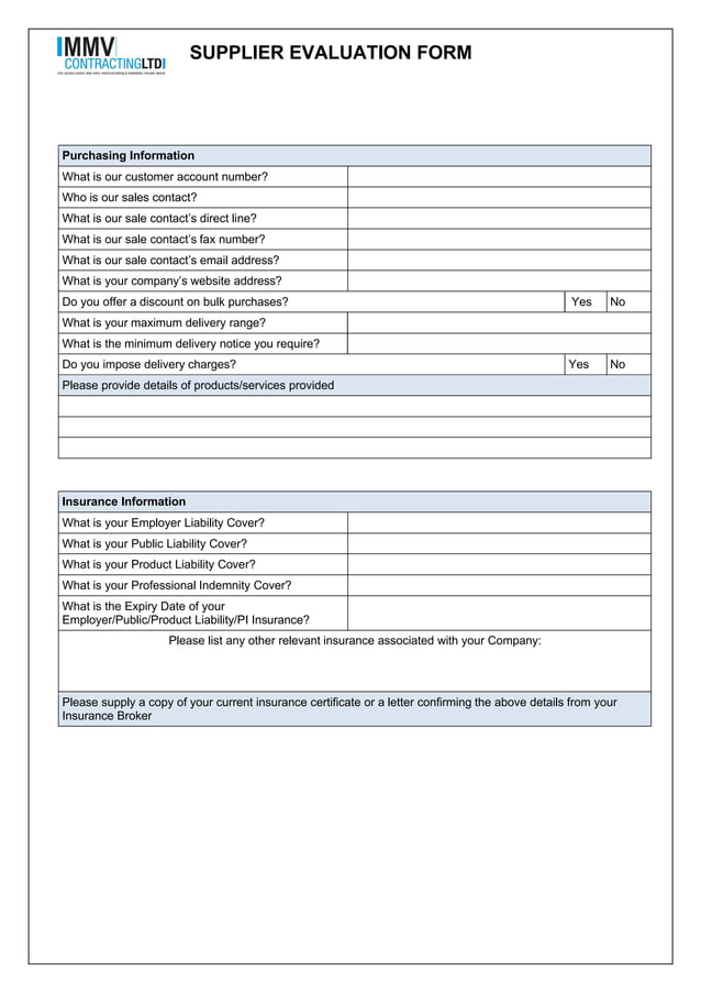 Supplier Evaluation Form Example