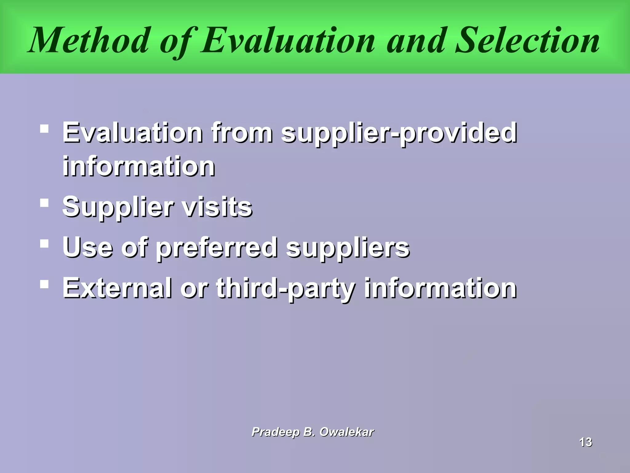 Supplier Evaluation And Selection Ppt