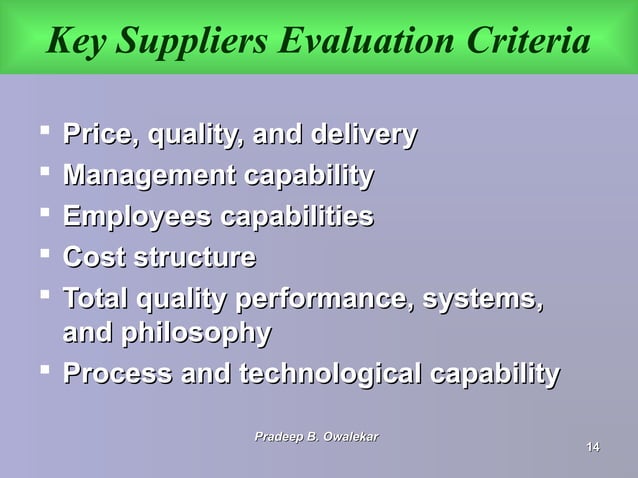 Supplier Evaluation And Selection Ppt