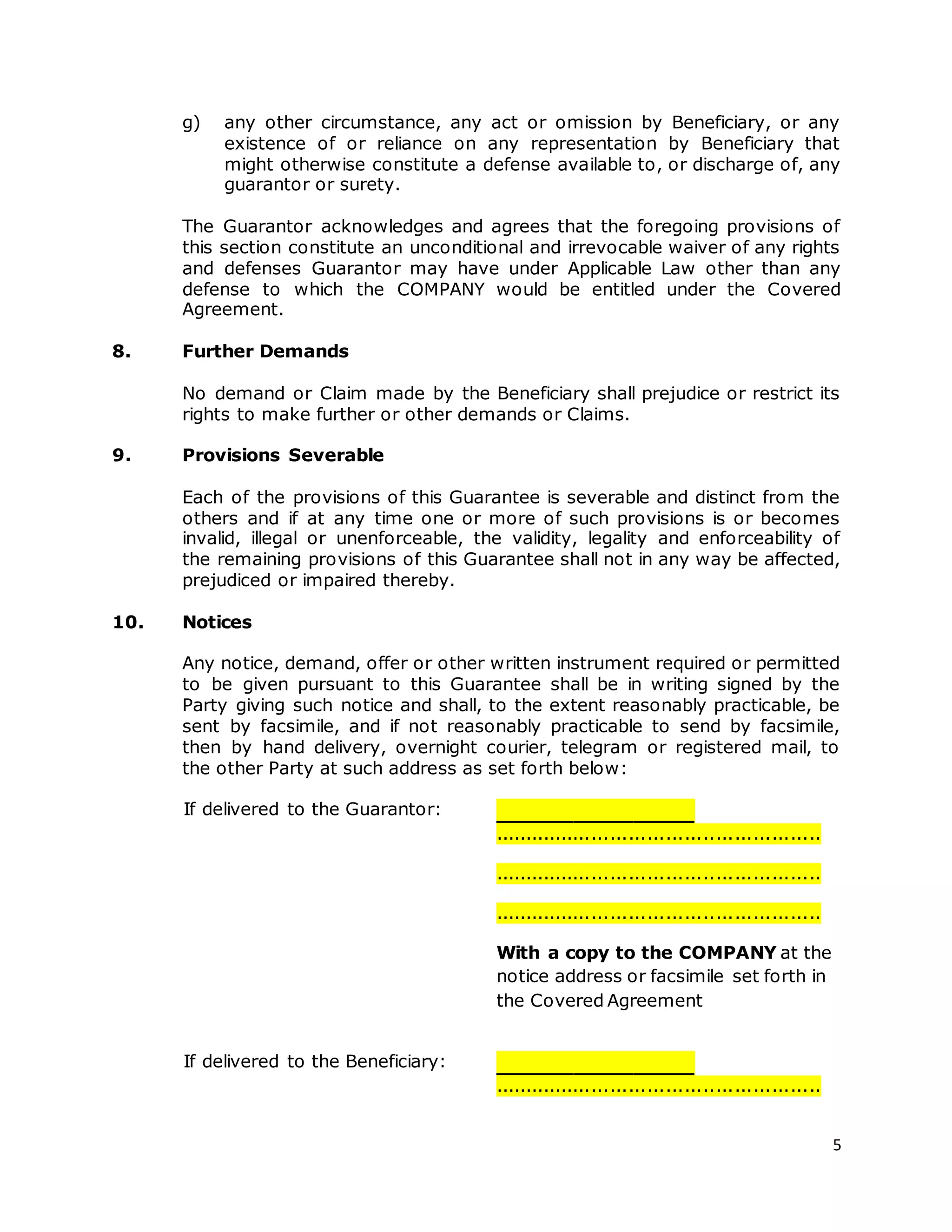 Supplier Parent Company guarantee Sample (Purchase this doc, Text ...