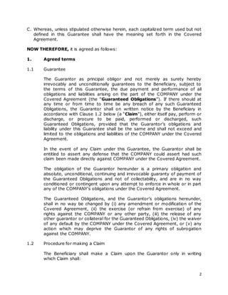 Supplier Parent Company guarantee Sample (Purchase this doc, Text ...