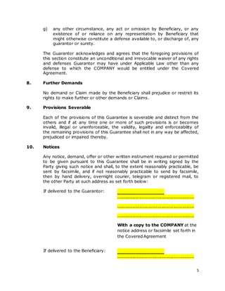 Supplier Parent Company guarantee Sample (Purchase this doc, Text ...
