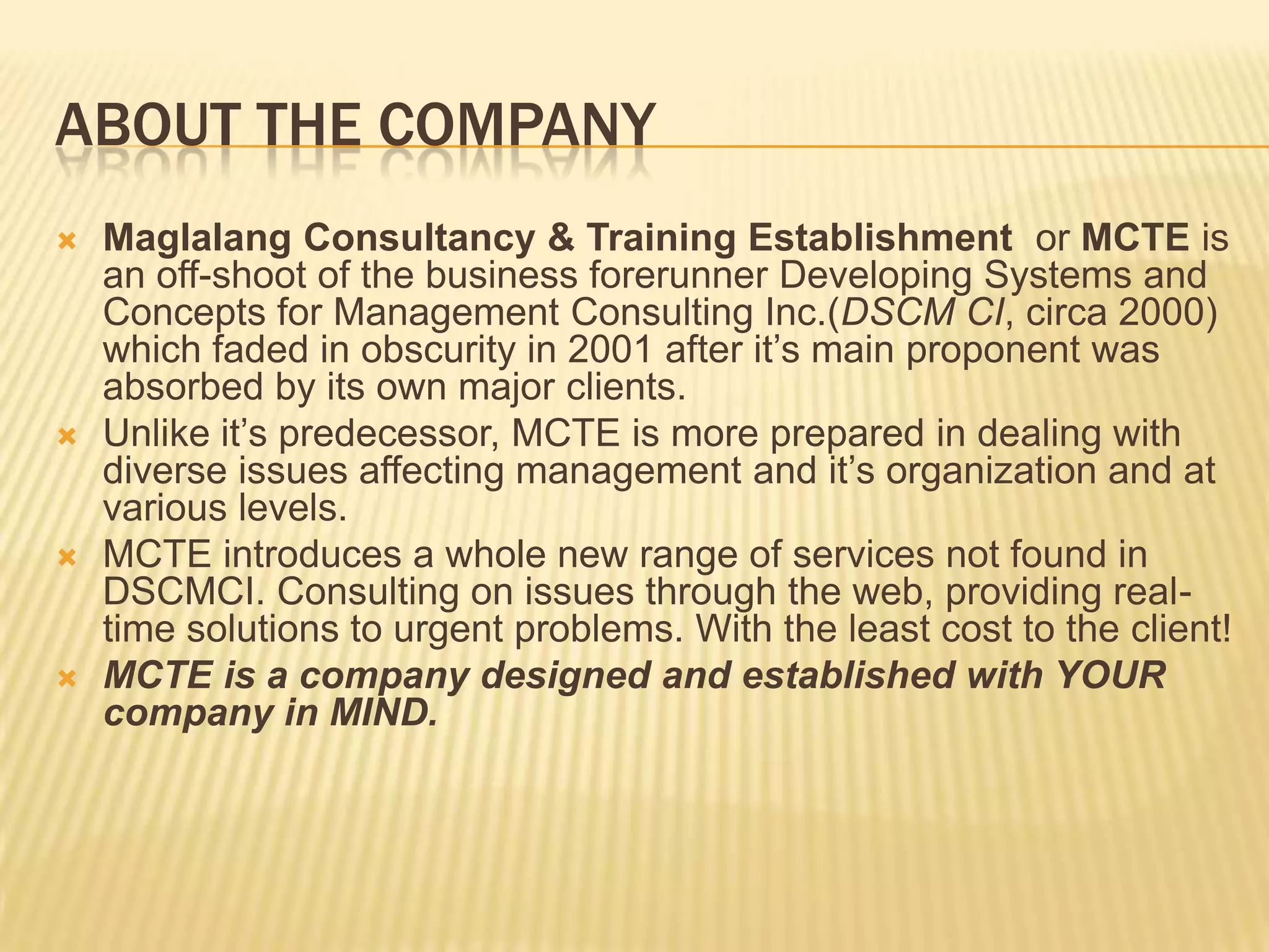 Supplier Profile Mcte | PPT