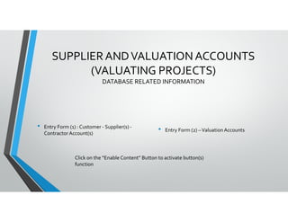 SUPPLIERS AND VALUATION ACCOUNTS_VALUATING PROJECTS | PDF