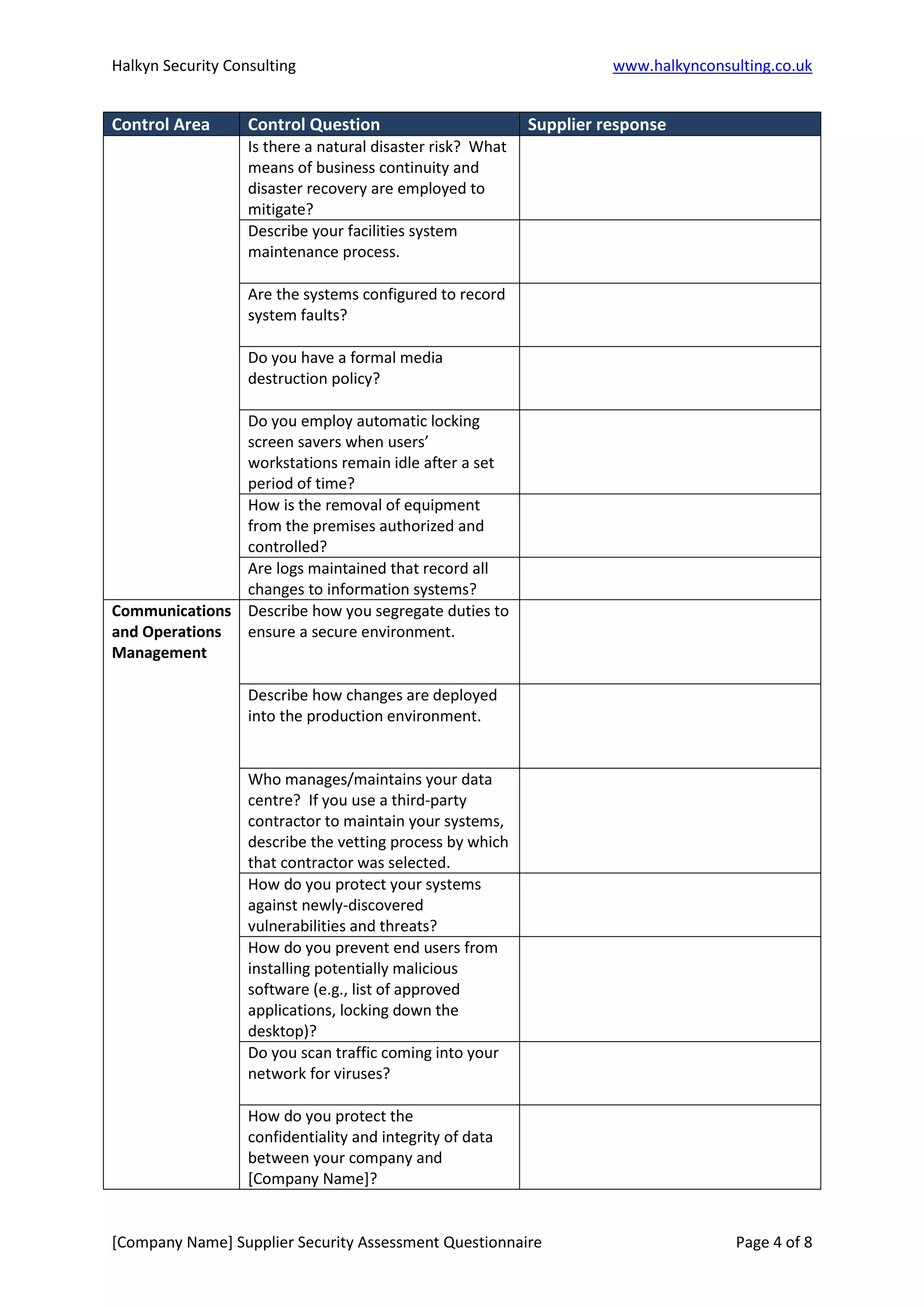 Supplier security assessment questionnaire | PDF