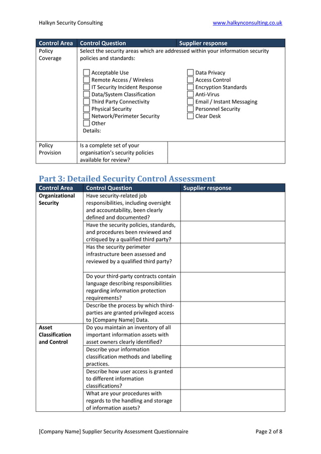 Supplier security assessment questionnaire | PDF | Computing ...