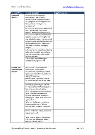 Supplier security assessment questionnaire | PDF